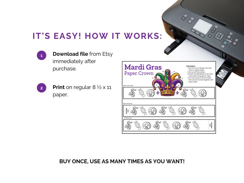 Mardi Gras Paper Crown Printable for Kids | DIY Carnival Crown Craft ...