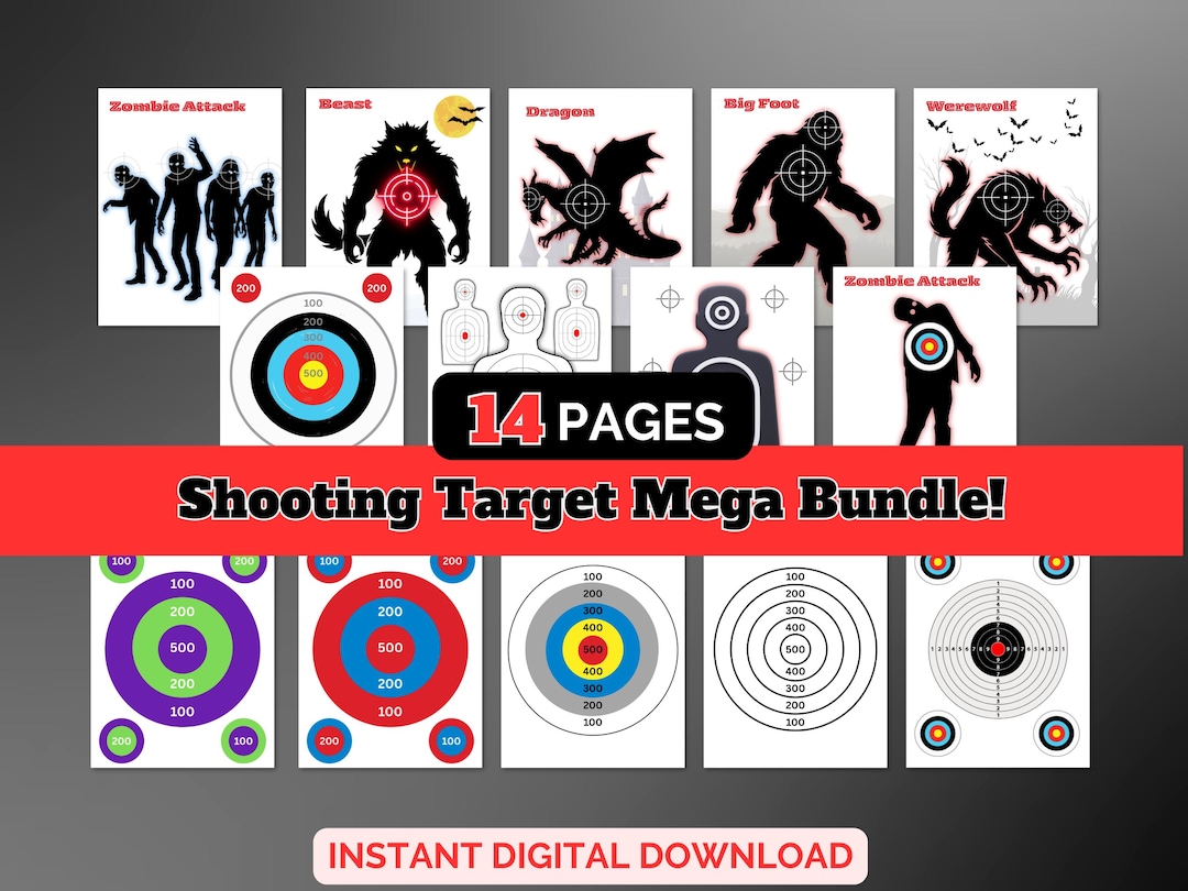Bullseye Shooting Targets Bundle – 14 Targets | Bullseye, Monster and ...