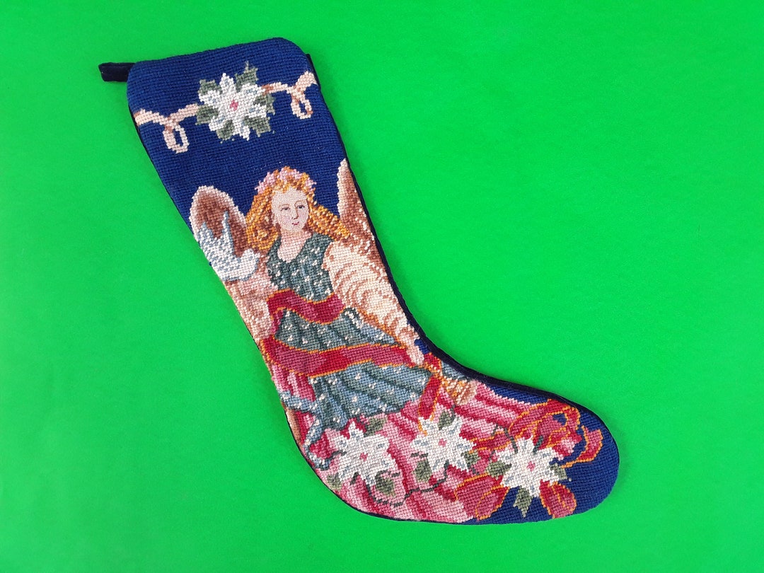 Vintage Needlepoint Stocking - Angel With Wings - Christmas Decor ...