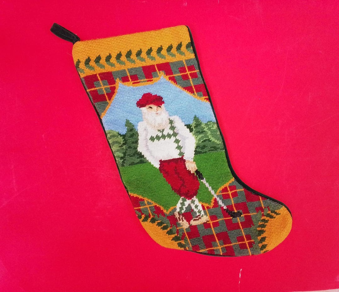 Vintage Needlepoint Golfer Stocking - Golf Stocking - Christmas Decor ...