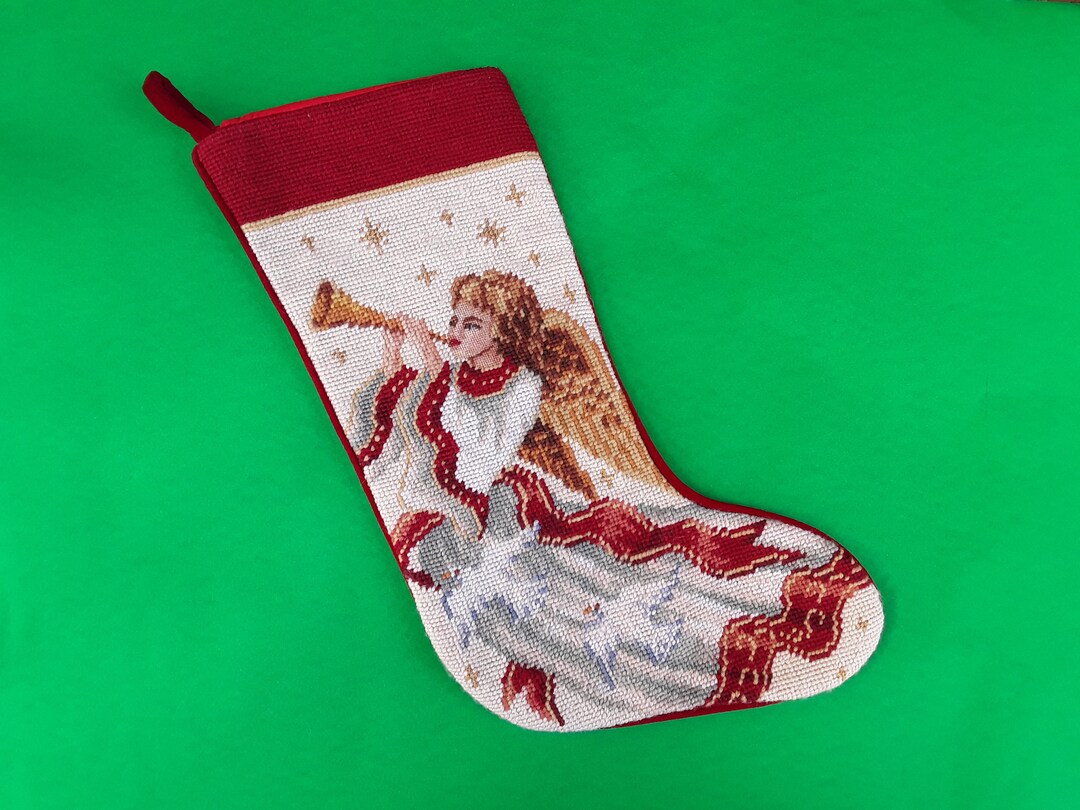 Vintage Needlepoint Stocking - Angel Stocking - Christmas Decor ...