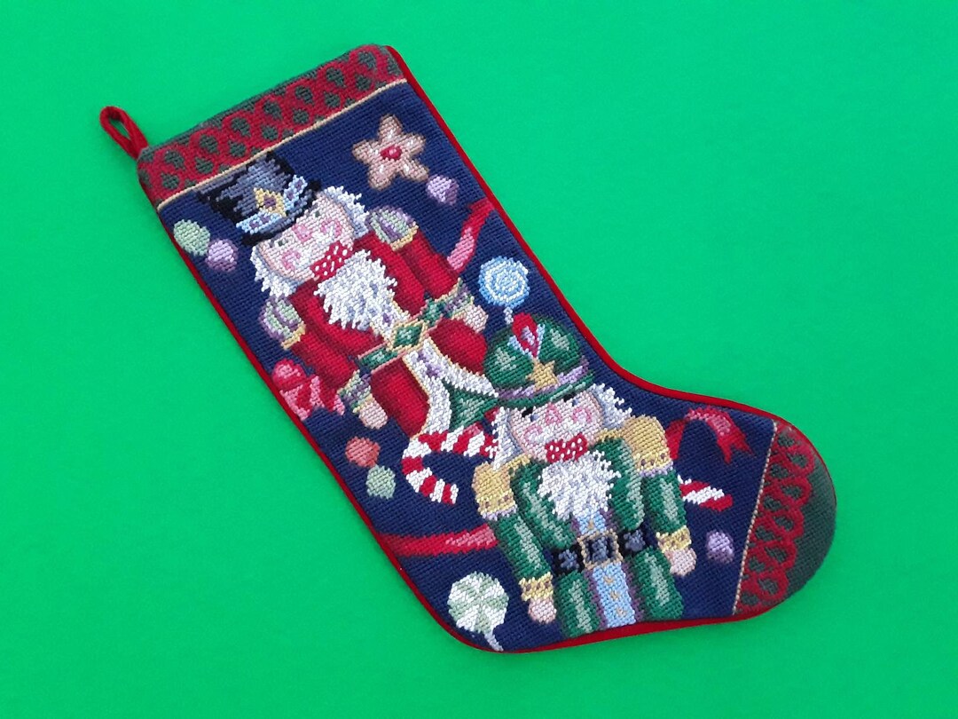 Vintage Needlepoint Stocking - Nutcracker Stocking - Christmas Decor ...