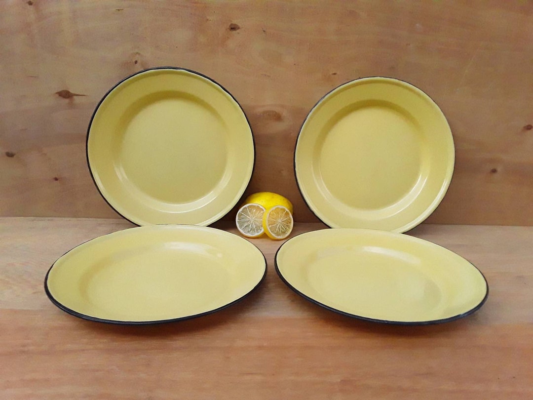 Vintage Enamelware Plates Yellow Enamelware Yellow Graniteware Outdoor ...