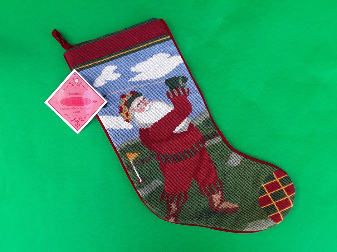 Vintage Needlepoint Golf Stocking - Golfer - Christmas Decor - Golfing ...