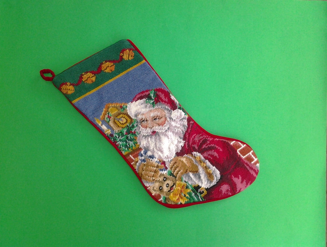 Vintage Needlepoint Stocking Santa Christmas Stocking - Etsy