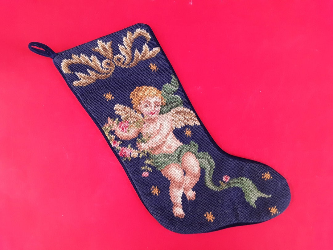 Vintage Needlepoint Stocking - Angel Stocking - Christmas - Religious ...