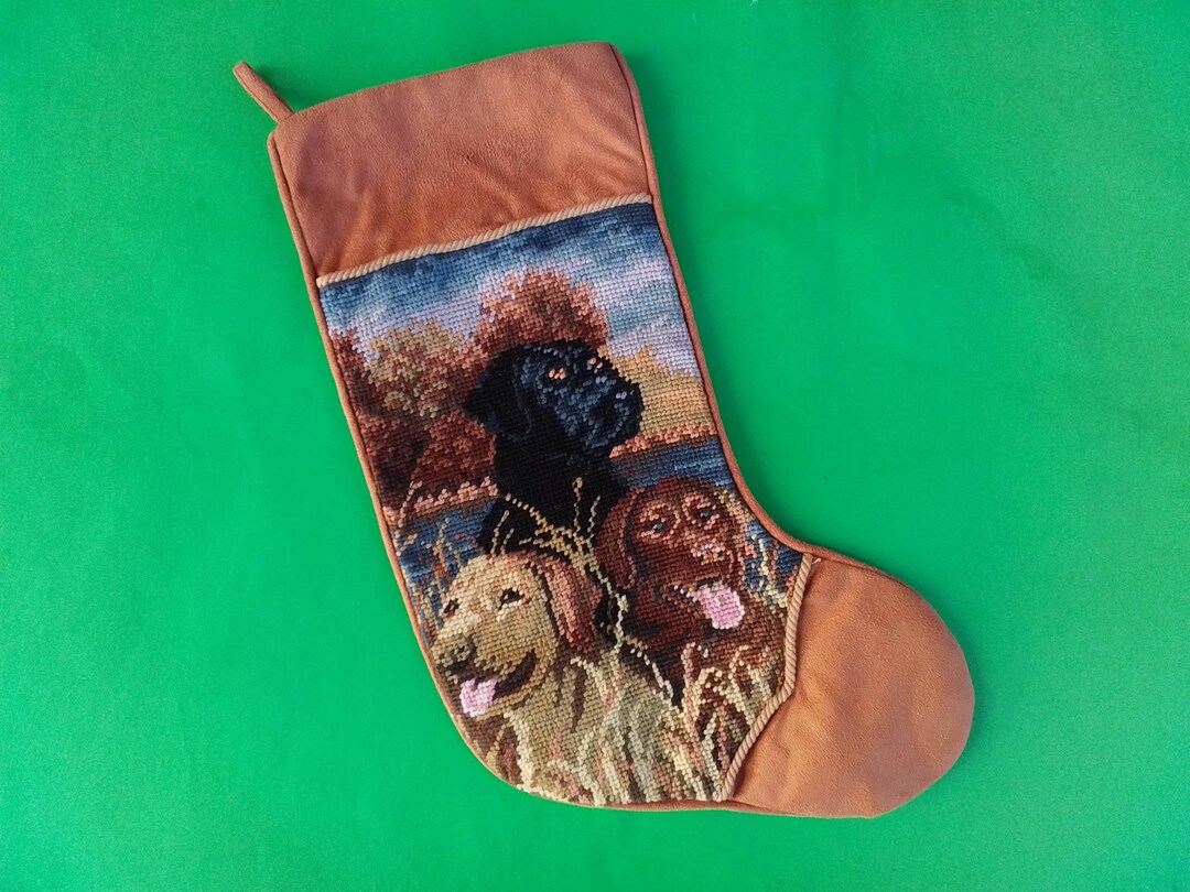 Vintage Needlepoint Stocking - Christmas Decor - Labrador Retrievers ...