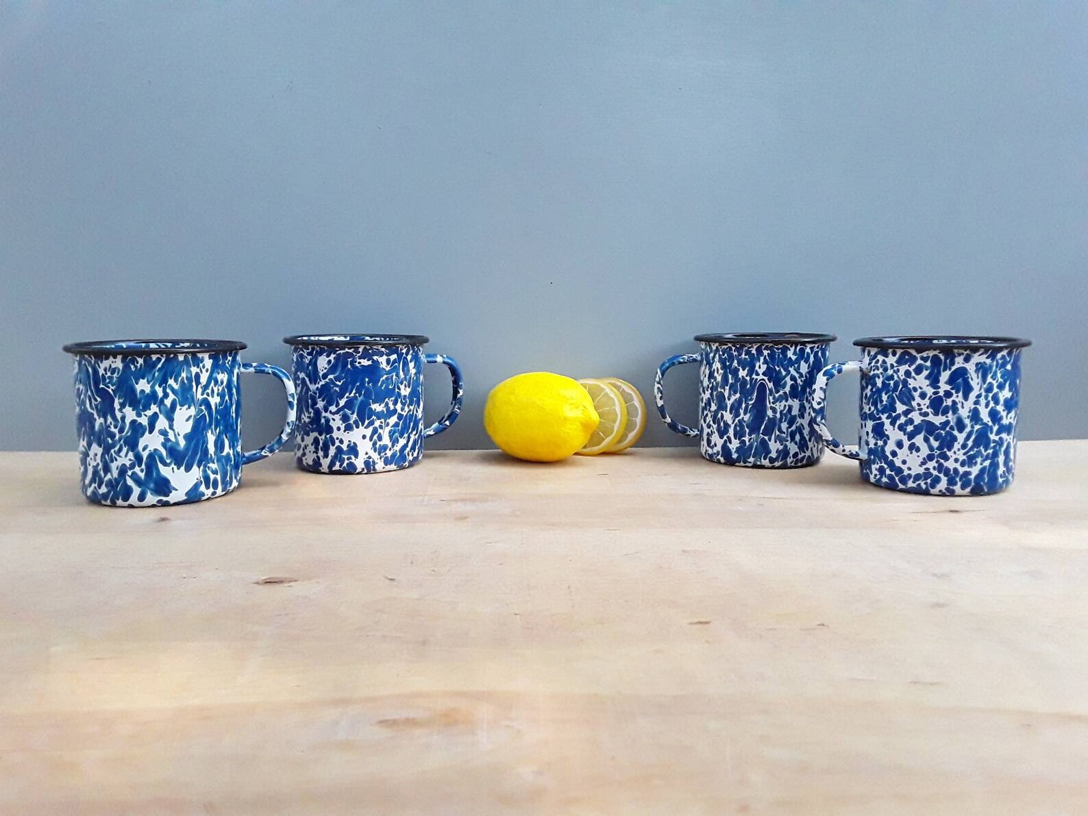 Vintage Enamelware Mugs Blue White Enamelware Camping - Etsy