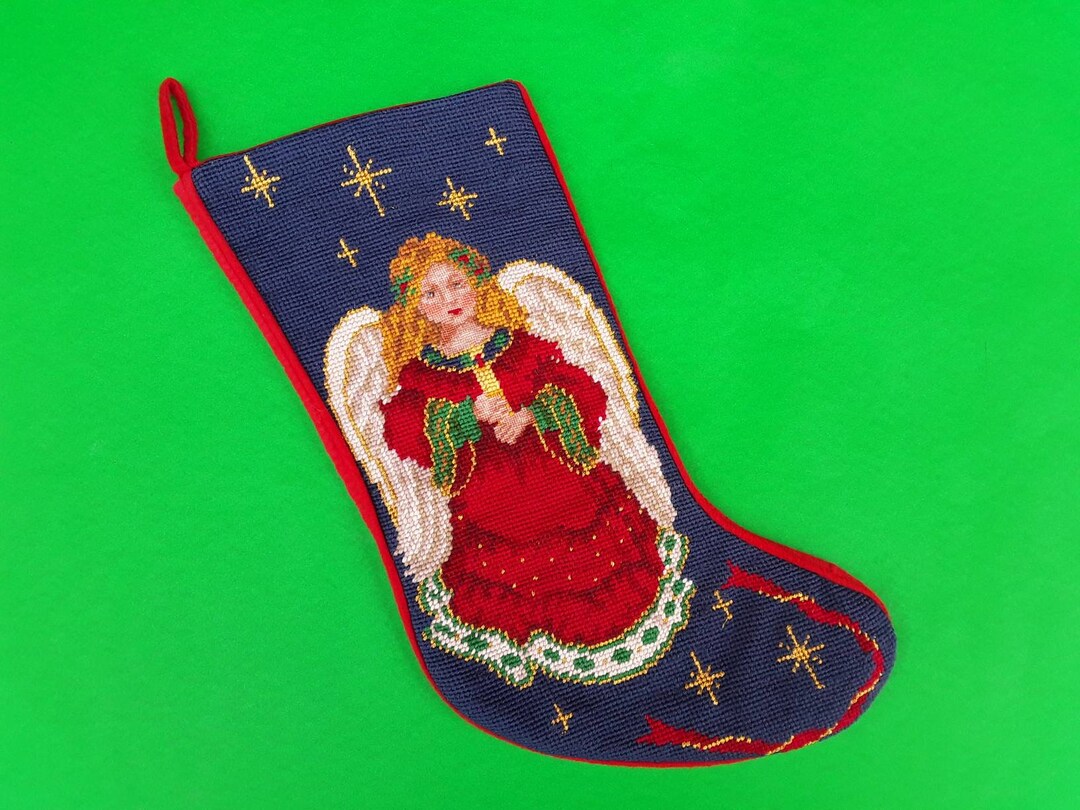 Vintage Needlepoint Stocking - Angel - Christmas Decor - Religious ...