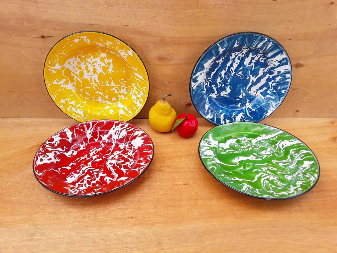Vintage Enamelware Bowls - Multi Color Enamelware - Set of 4 Bowls ...