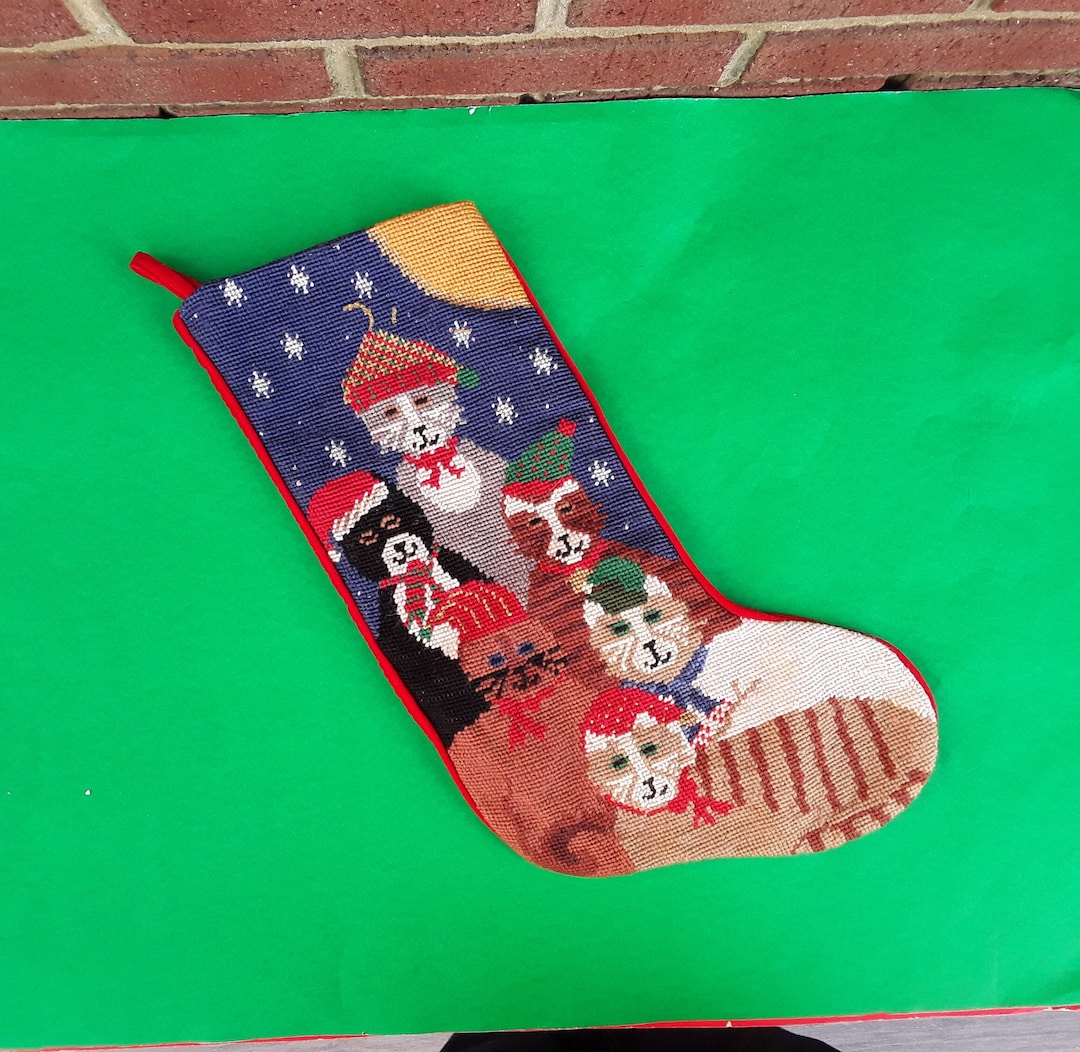 Vintage Needlepoint Stocking - Cats Stocking - Christmas Decor - Cat ...