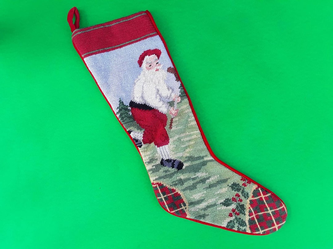 Vintage Needlepoint Golfer Stocking - Golf Stocking - Christmas Decor ...