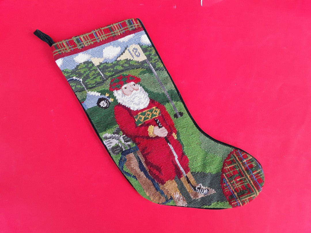 Vintage Needlepoint Golf Stocking - Golfer - Christmas Decor - Golfing ...