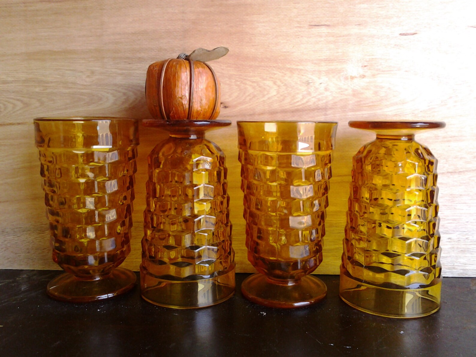Vintage Indiana Glass Whitehall Amber Colored Drinking Glasses Etsy