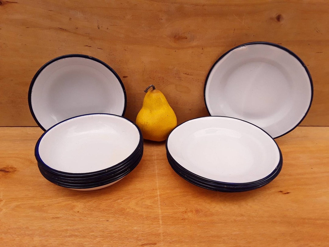 Vintage Enamelware Dishes Set of 12 Enamel Bowls and - Etsy