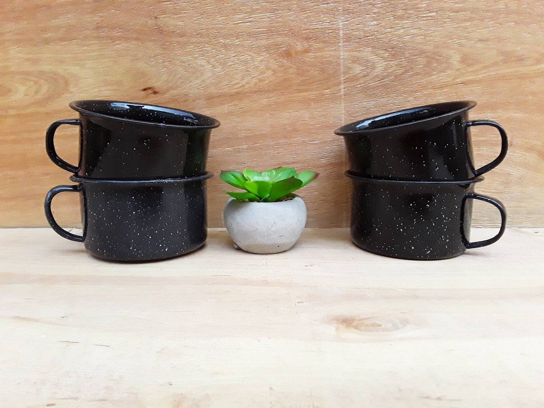 Vintage Enamelware Mugs - Enamelware Cups - Black Enamelware - Camping ...