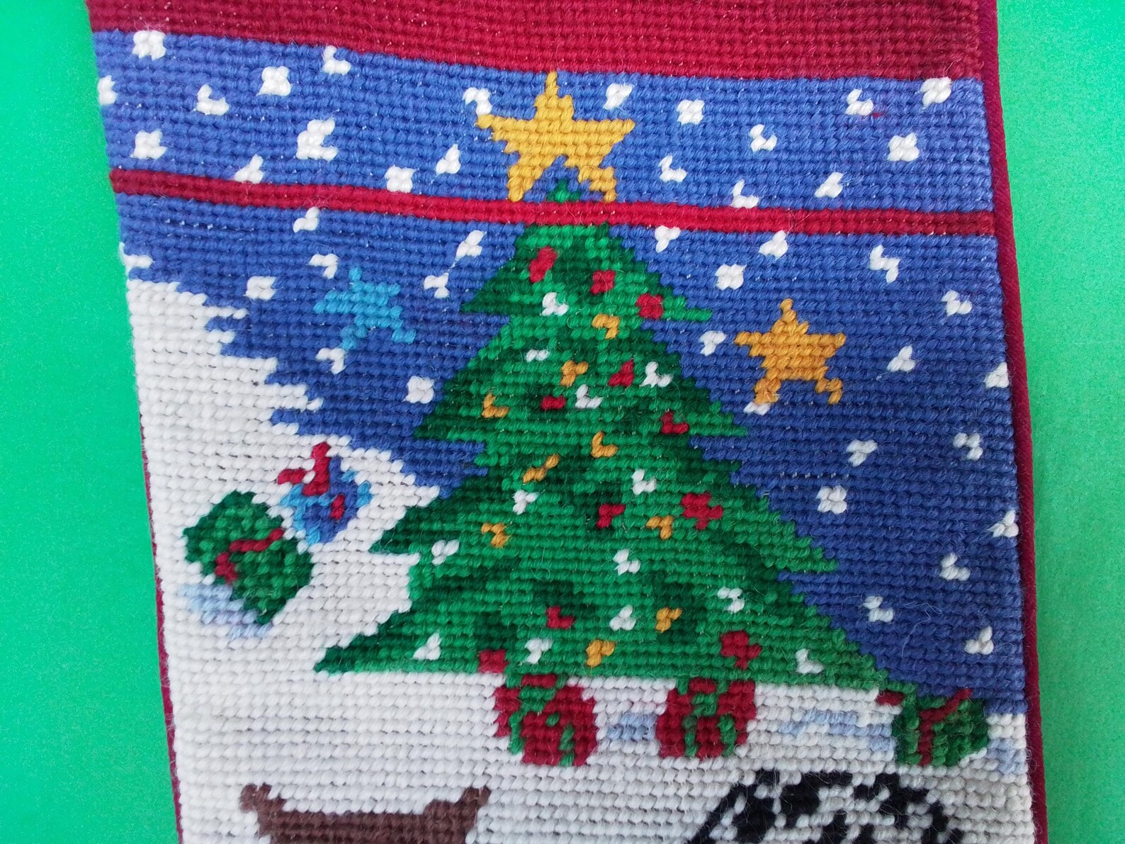 Vintage Needlepoint Stocking - Cat and Dog Stocking - Christmas Decor ...