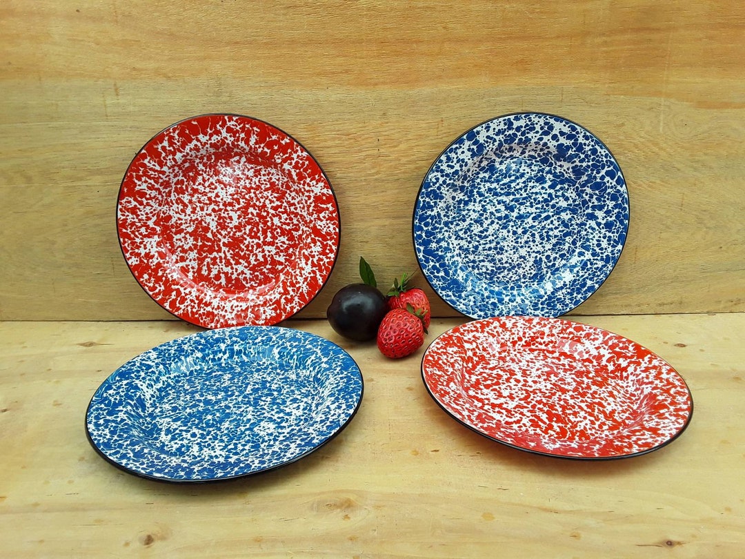 Vintage Enamelware Plates - Blue Splatterware - Red Splatterware ...