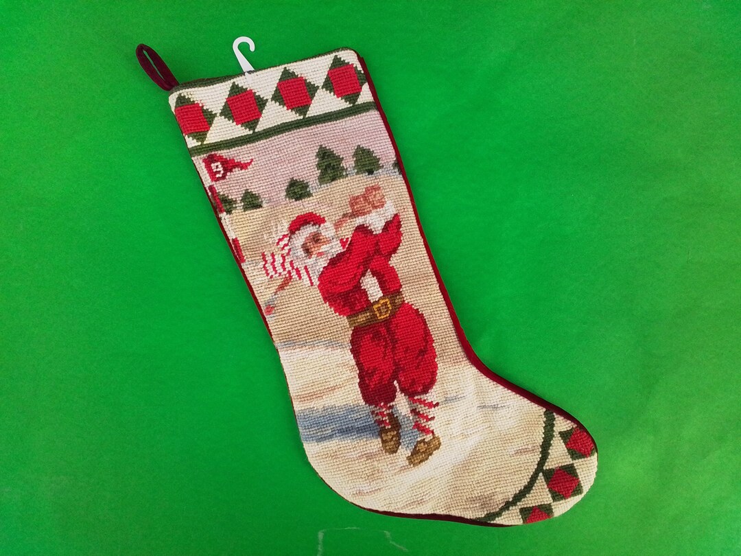 Vintage Needlepoint Golfer Stocking - Golf Stocking - Christmas Decor ...