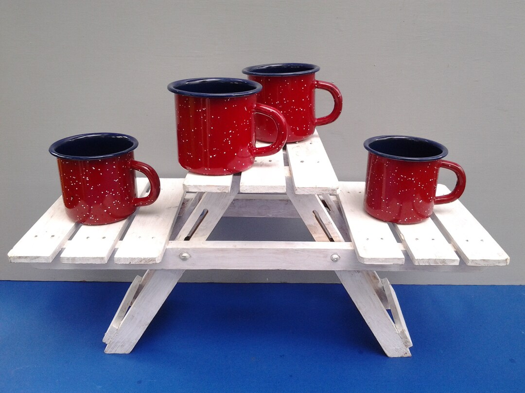 Vintage Enamelware Mugs - Small Enamelware Cups - Red Enamelware ...