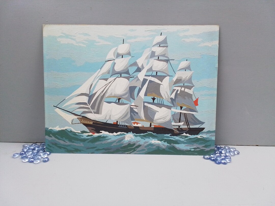 Vintage Sailboat Paint by Number - Ocean Painting - Sailing Ship Paint ...