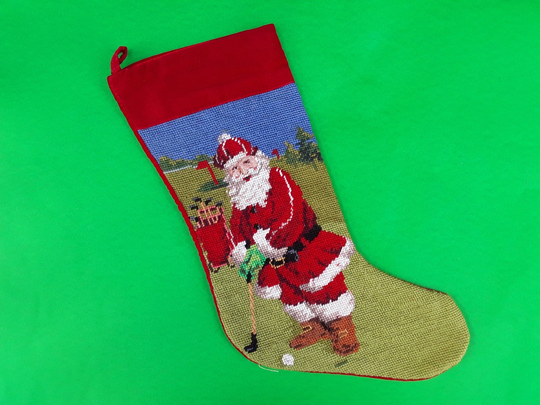 Vintage Needlepoint Golfer Stocking - Golf Stocking - Christmas Decor ...
