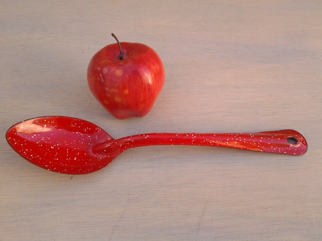 Vintage Red Enamelware Spoon Graniteware Serving Spoon Camping Outdoor ...