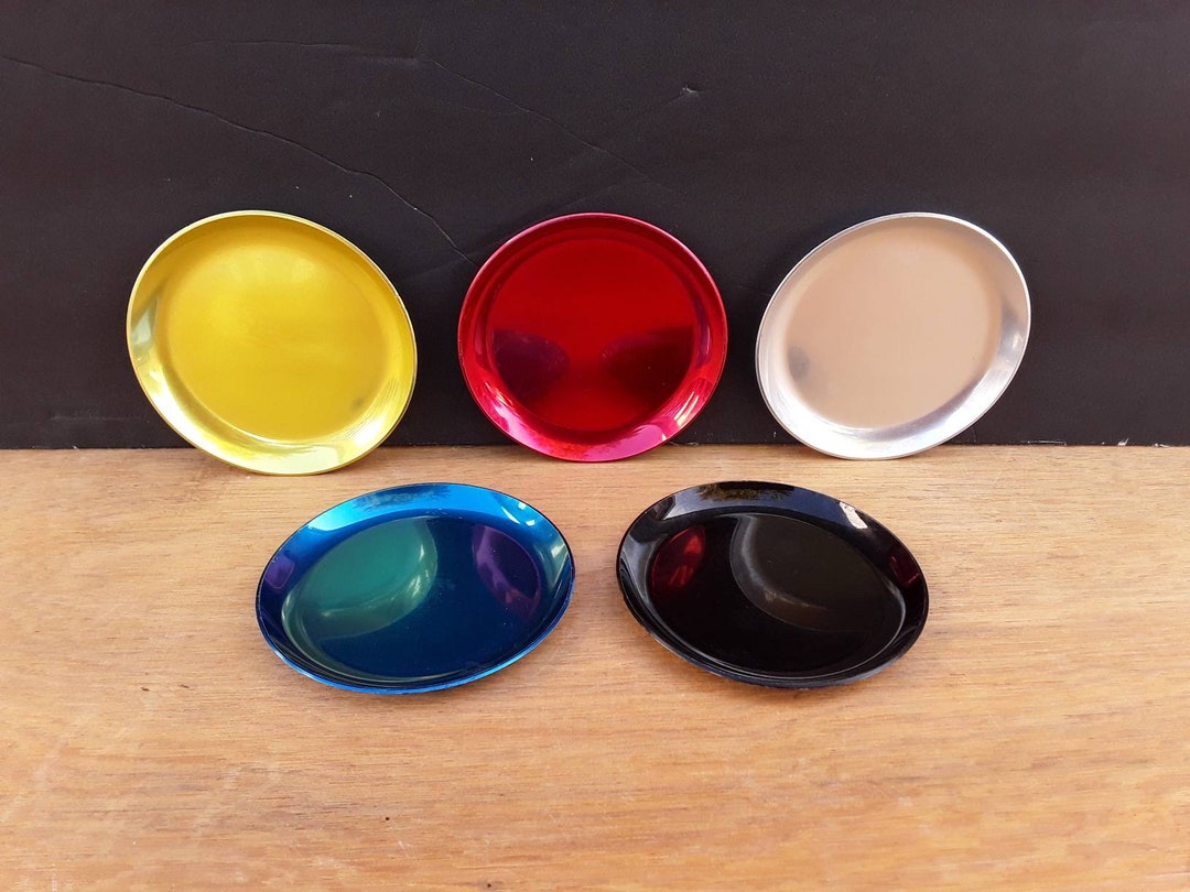 Vintage Mid Century Anodized Aluminum Coasters - Set of 5 - Multi Color ...