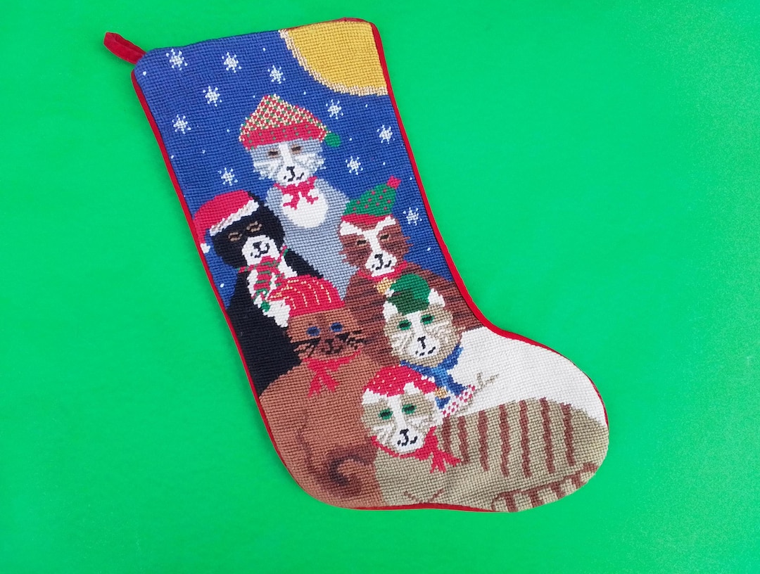 Vintage Needlepoint Stocking - Cats Stocking - Christmas Decor - Cat ...