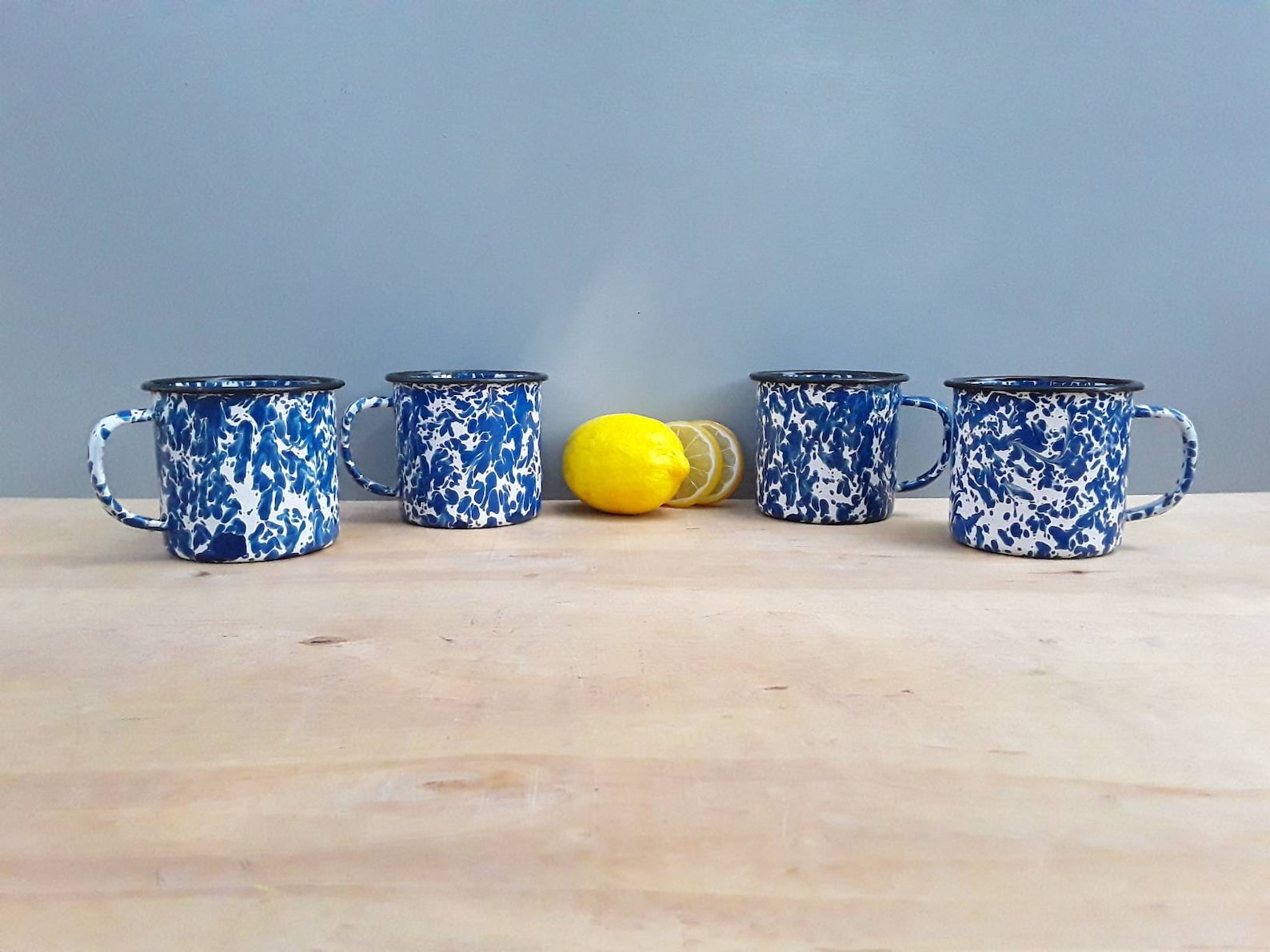 Vintage Enamelware Mugs Blue White Enamelware Camping | Etsy