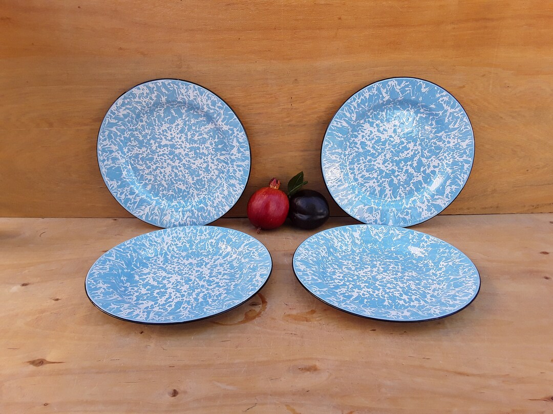 Vintage Enamelware Plates - Light Blue Splatterware - Turquoise ...