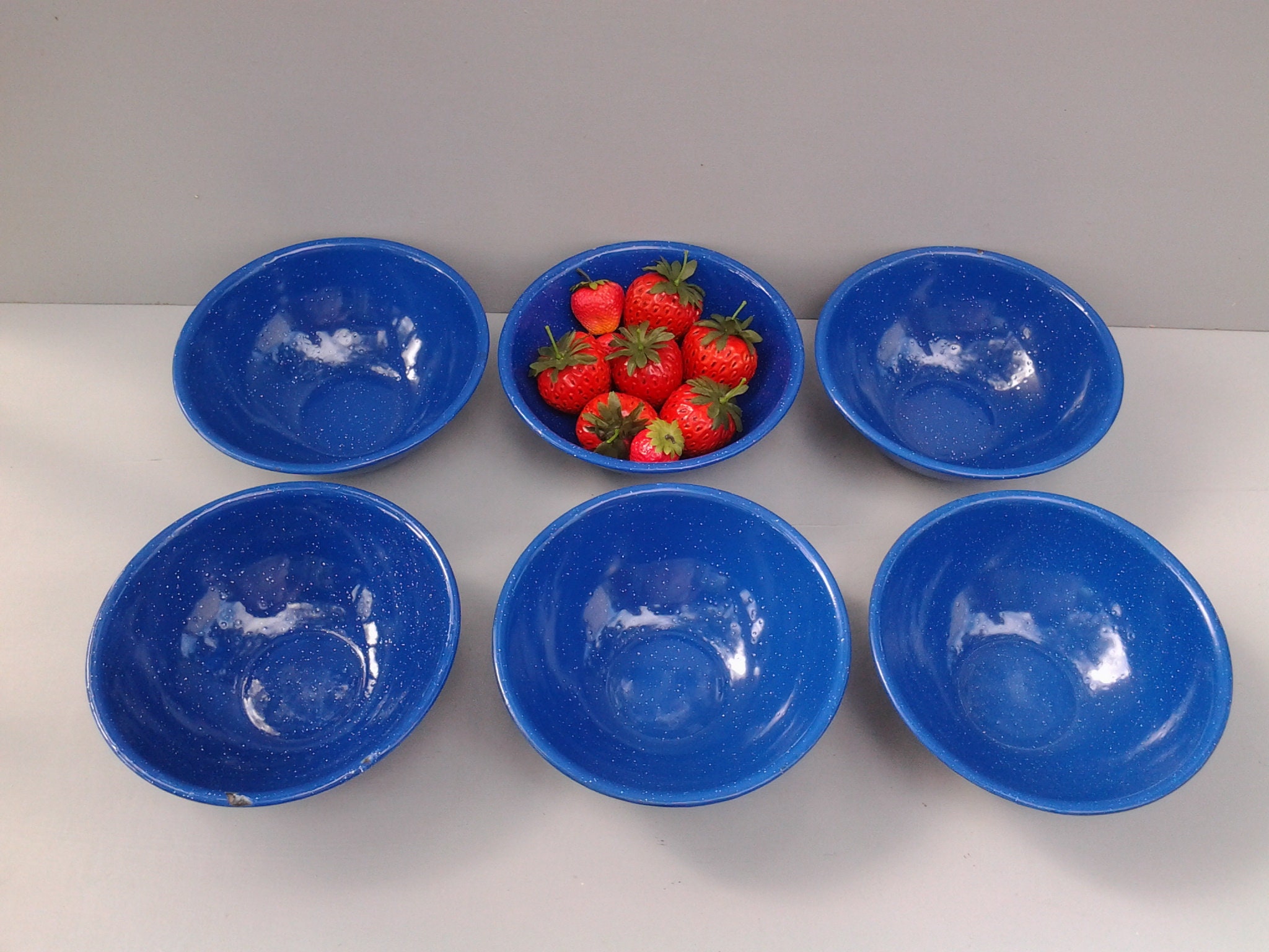 Vintage Blue Enamelware Bowls Large Bowls Graniteware | Etsy