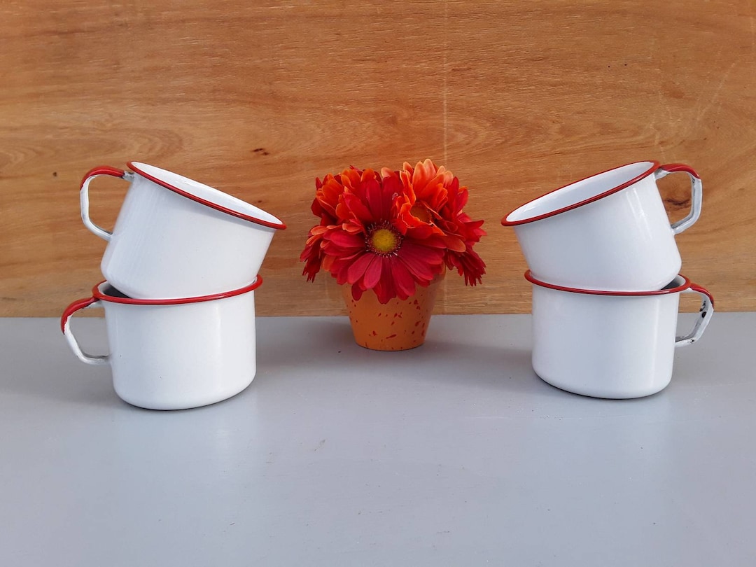 Vintage Enamelware Cups - White Enamel Cups - Graniteware Cups ...
