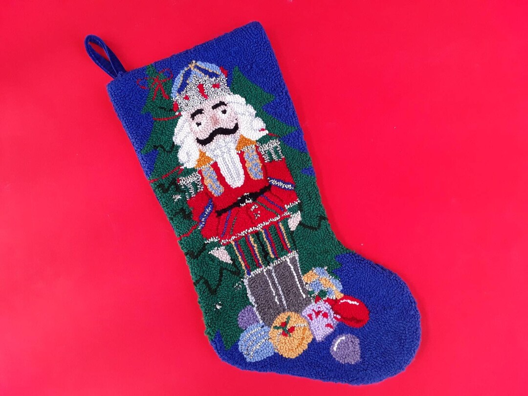 Vintage Needlepoint Stocking - Nutcracker - Soldier - Christmas Decor - Holiday Decor - Blue ...