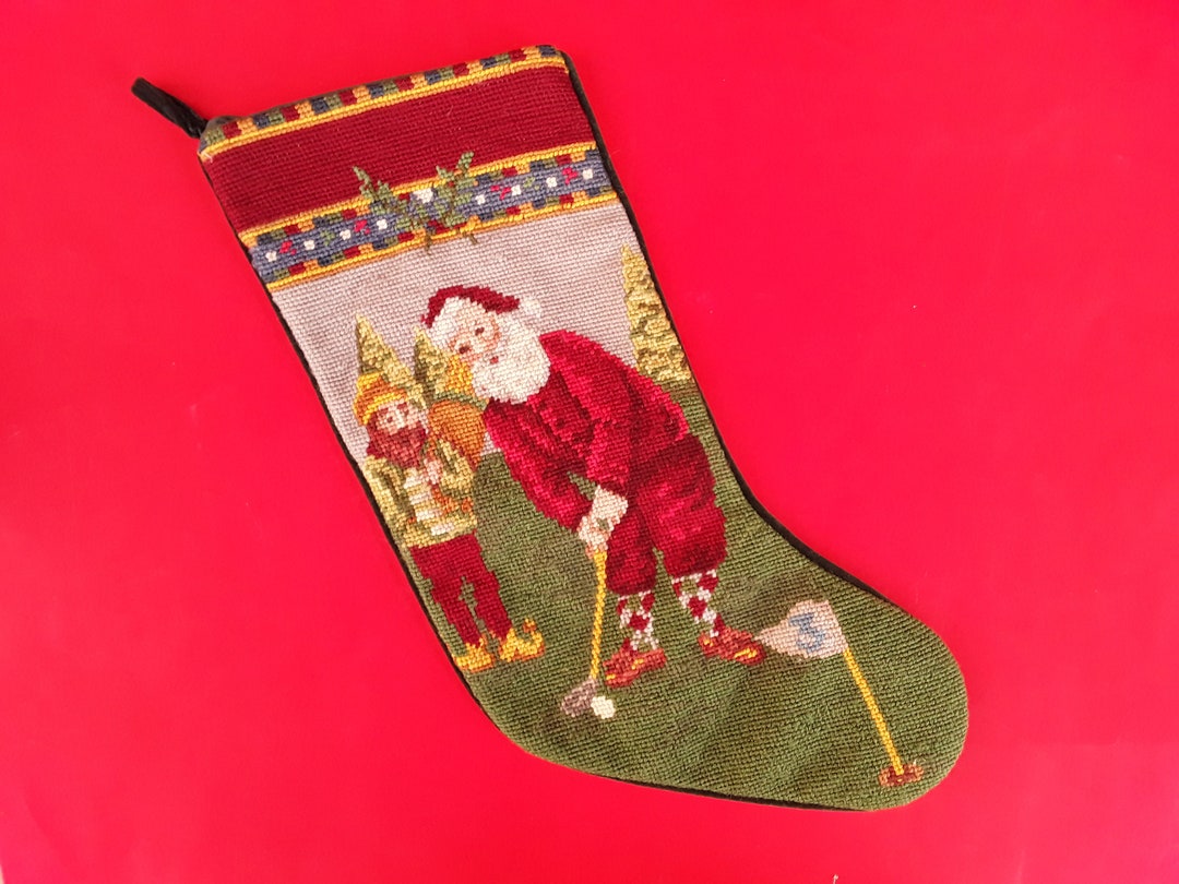 Vintage Needlepoint Golfer Stocking - Golf Stocking - Christmas Decor ...
