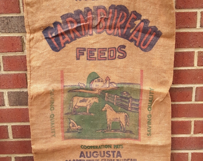 Vintage Burlap Feed Sack - Cows - Farm Bureau Feeds - Feed Bag - Home ...