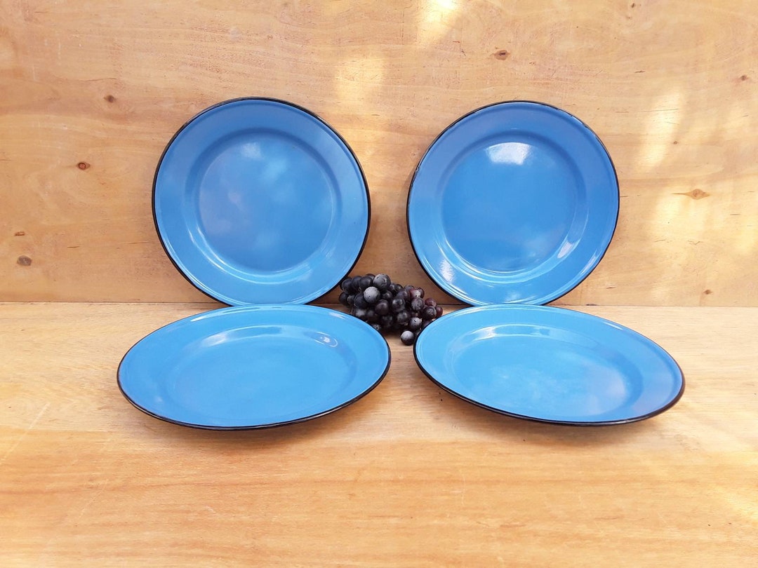 Vintage Enamelware Plates - Outdoor Dining - Graniteware - Blue ...