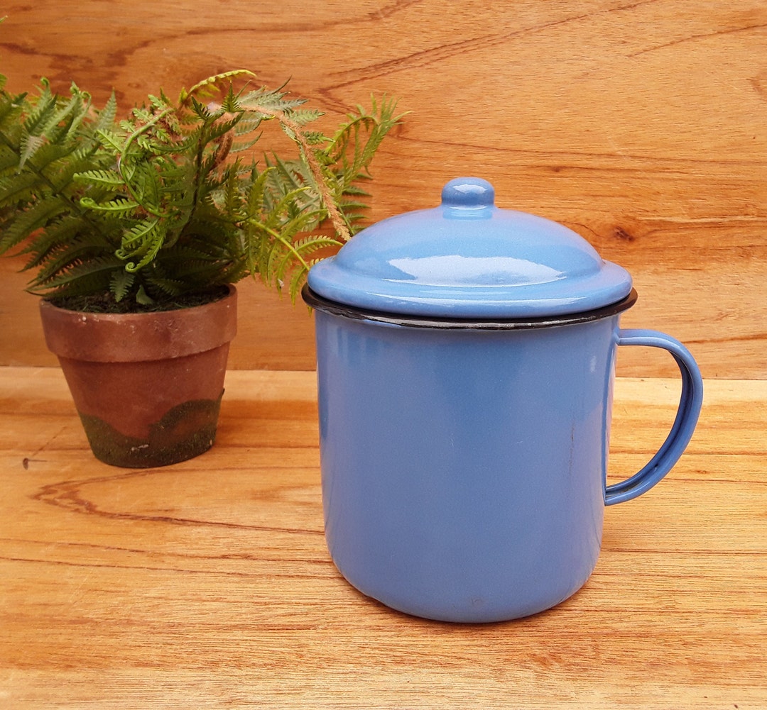 Vintage Large Enamelware Mug - Enamelware Cup With Lid - Camping Mug ...