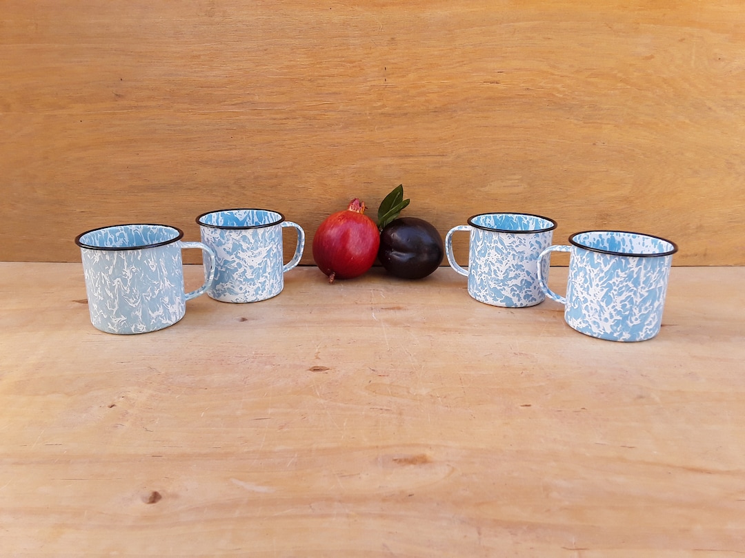 Vintage Enamelware Mugs - Light Blue White Enamelware - Camping ...