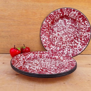 Vintage Enamelware Plates - Red and White Plates - Splatterware Dishes ...