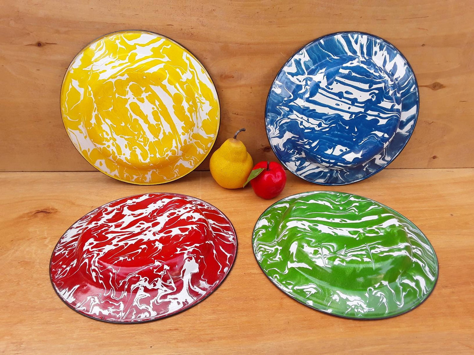 Vintage Enamelware Bowls - Multi Color Enamelware - Set of 4 Bowls ...