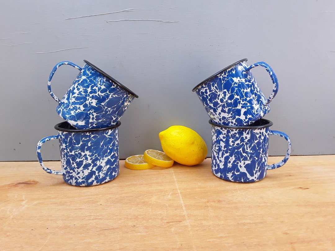 Vintage Enamelware Mugs - Blue White Enamelware - Camping Enamel Mugs ...