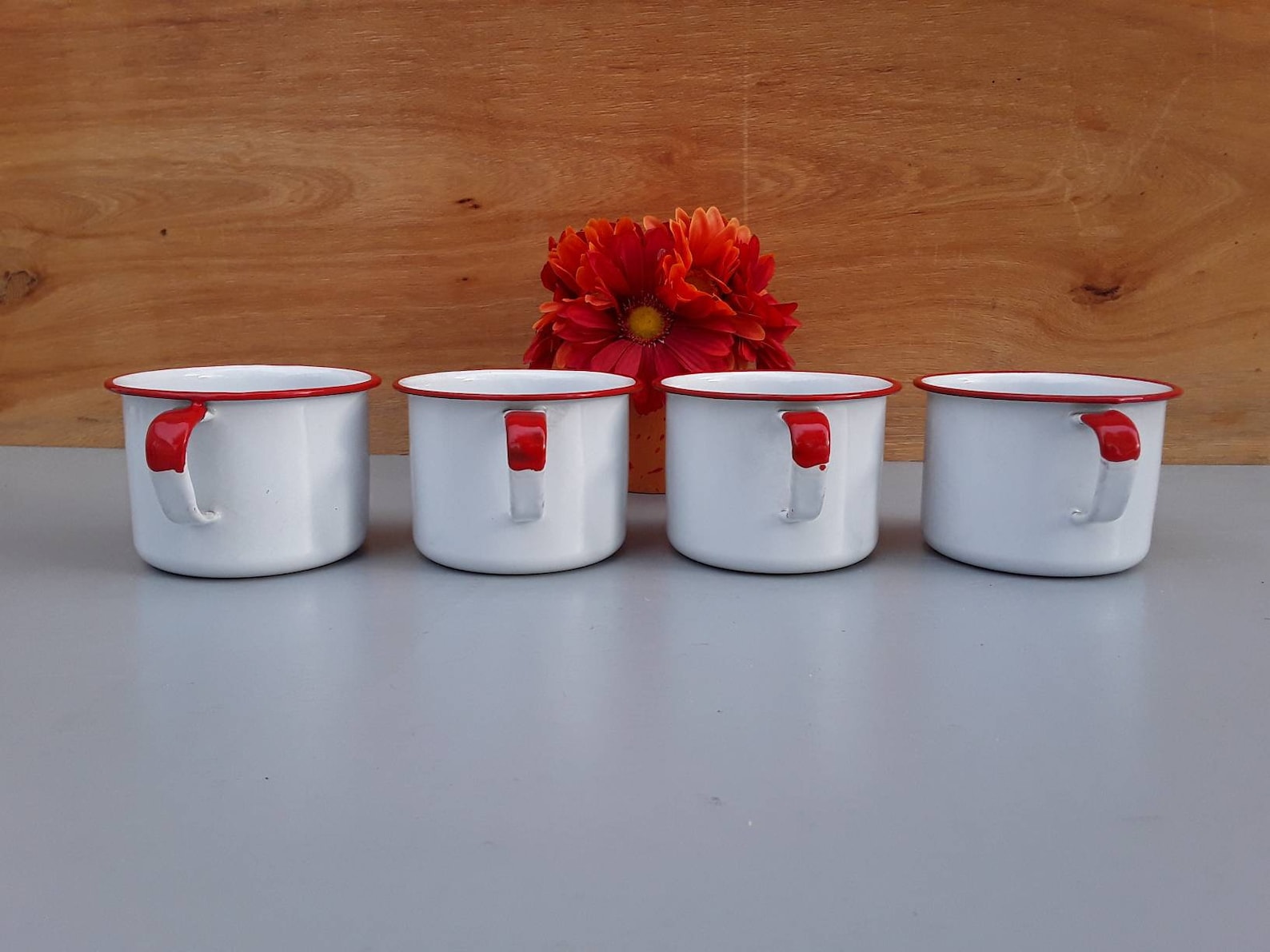 Vintage Enamelware Cups - White Enamel Cups - Graniteware Cups ...