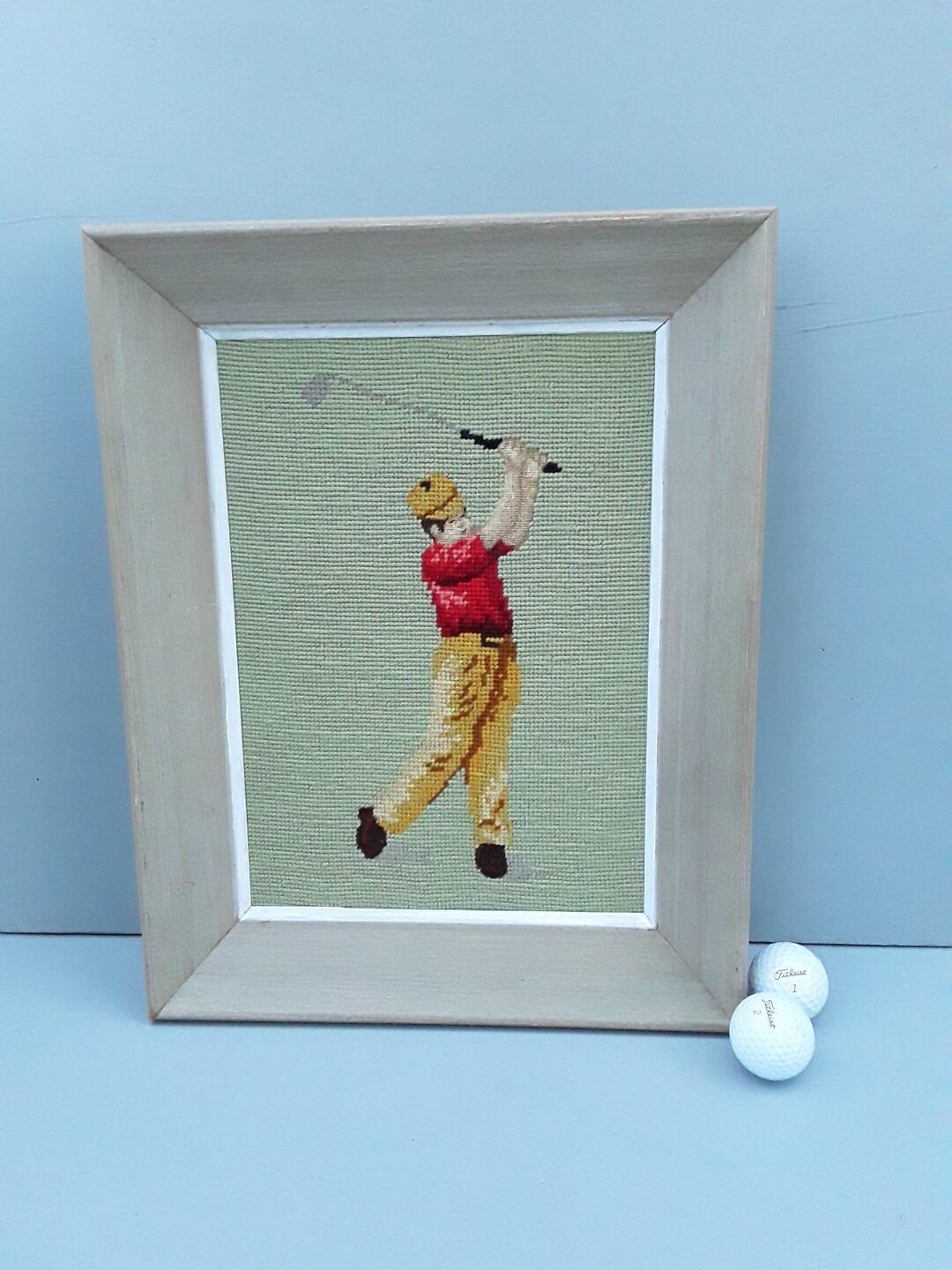 Vintage Golfer Needlepoint Sports Decor Golf Theme Office Decor Man ...