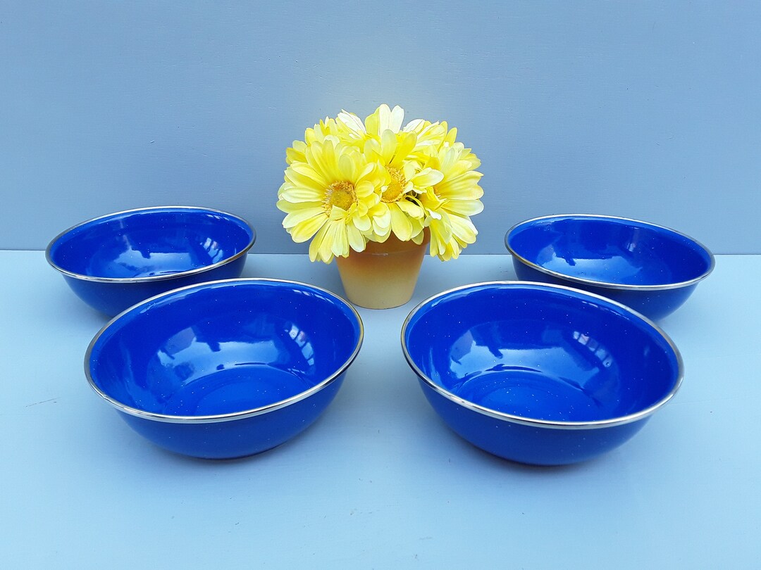Vintage Blue Enamelware Bowls Graniteware Camping Bowls Camping Dishes ...
