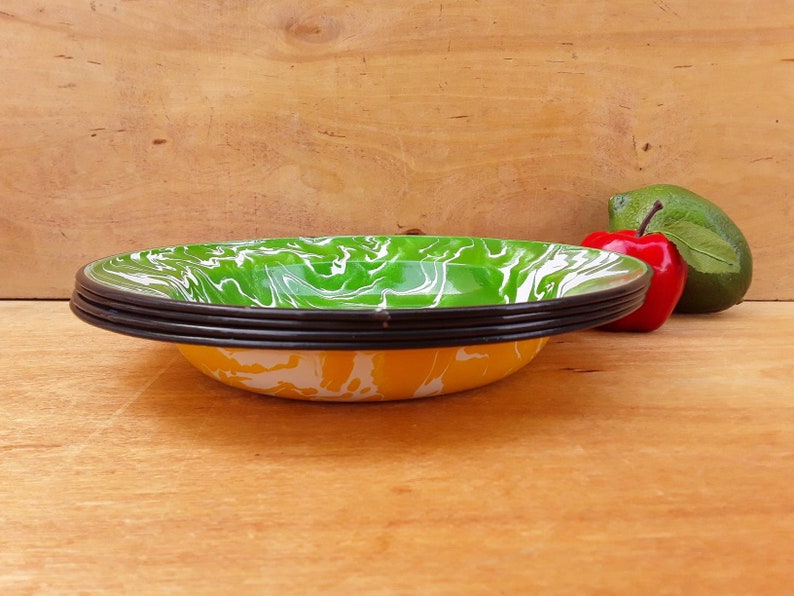 Vintage Enamelware Bowls - Multi Color Enamelware - Set of 4 Bowls ...