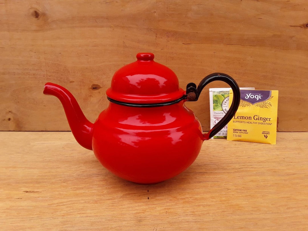 Vintage Small Red Enamel Teapot Red Enamelware Poland 20 - Etsy