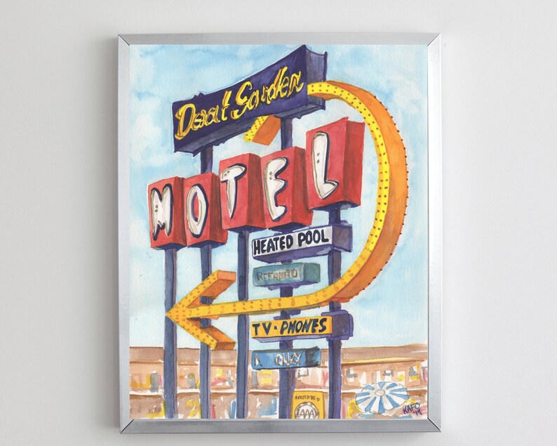 Retro Motel Watercolor Painting | Digital Download Printable Art ...