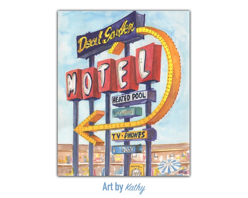 Retro Motel Watercolor Painting | Digital Download Printable Art ...