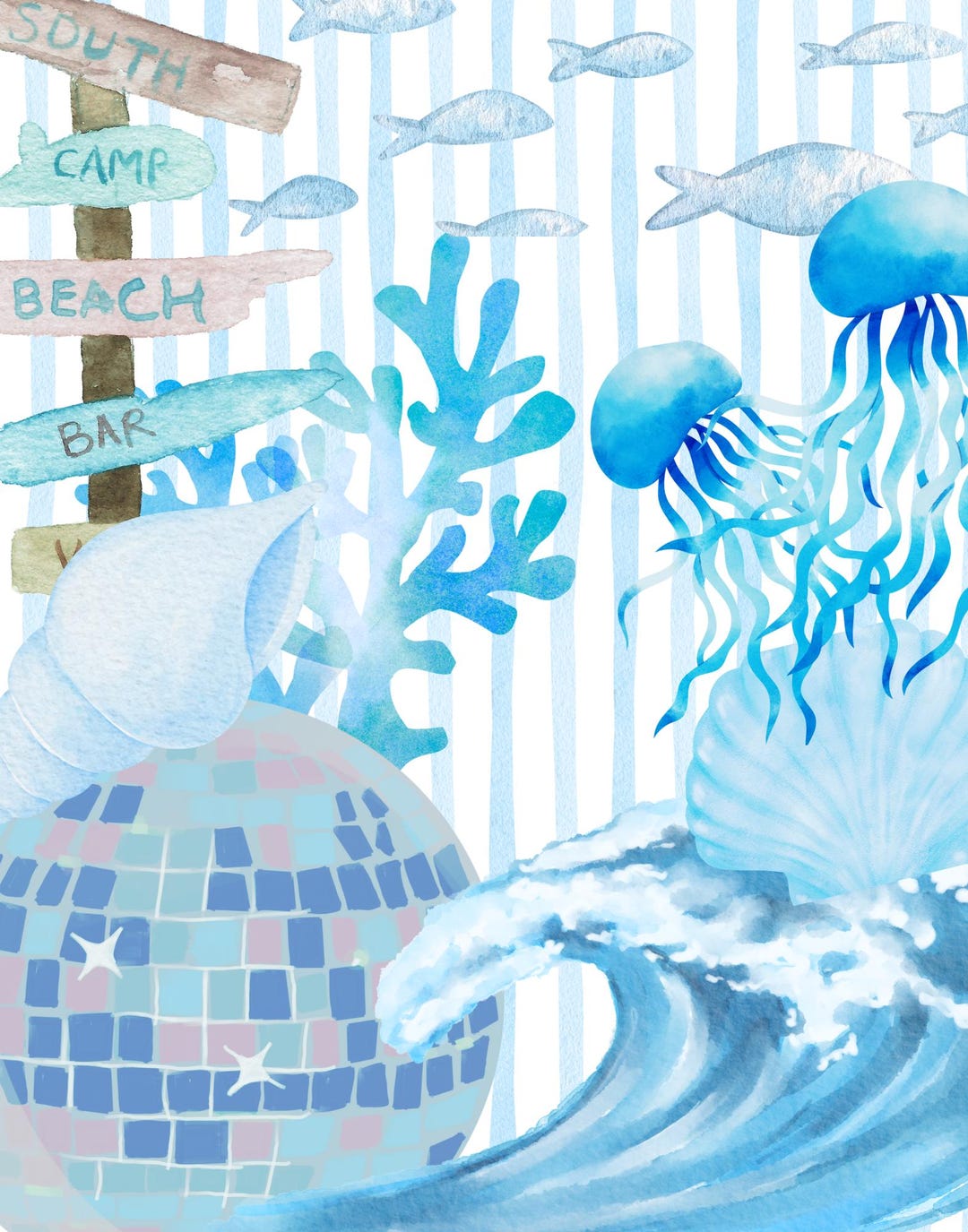 Blue Beachy Collage Print - Etsy